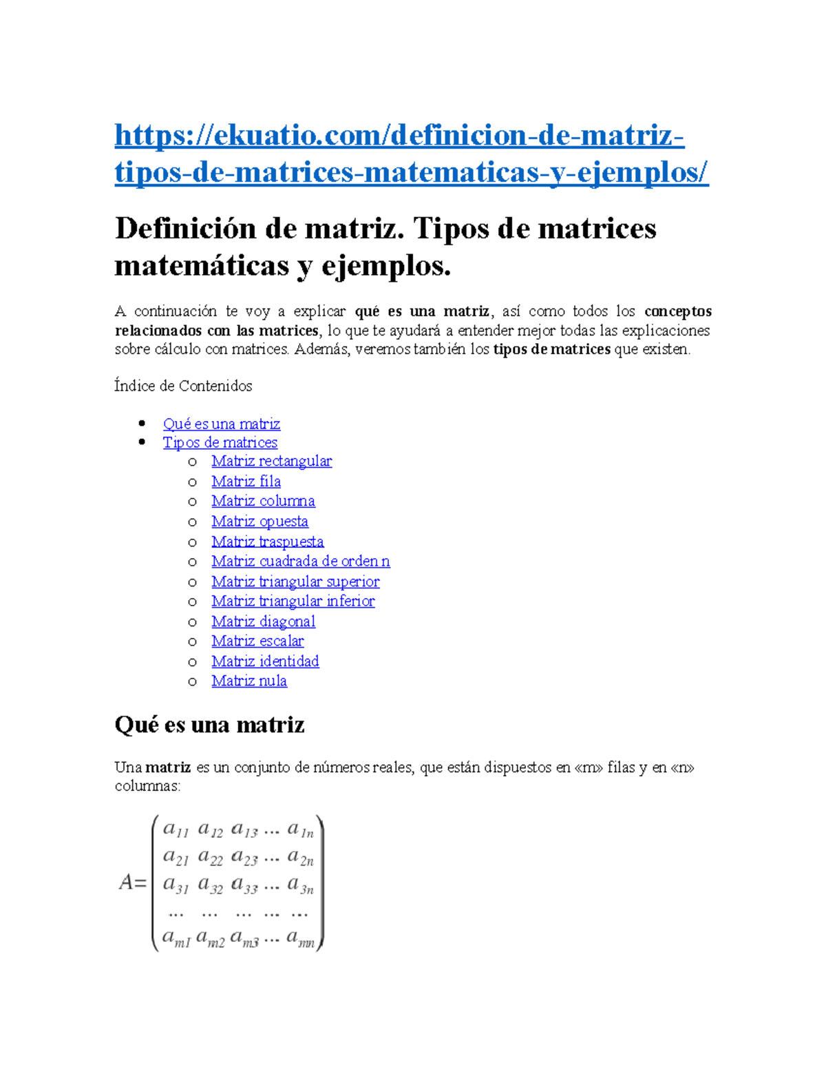 Definici Ã³n de matriz. Tipos de matrices matem Ã¡ticas y ejemplos - ekuatio/definicion-de ...