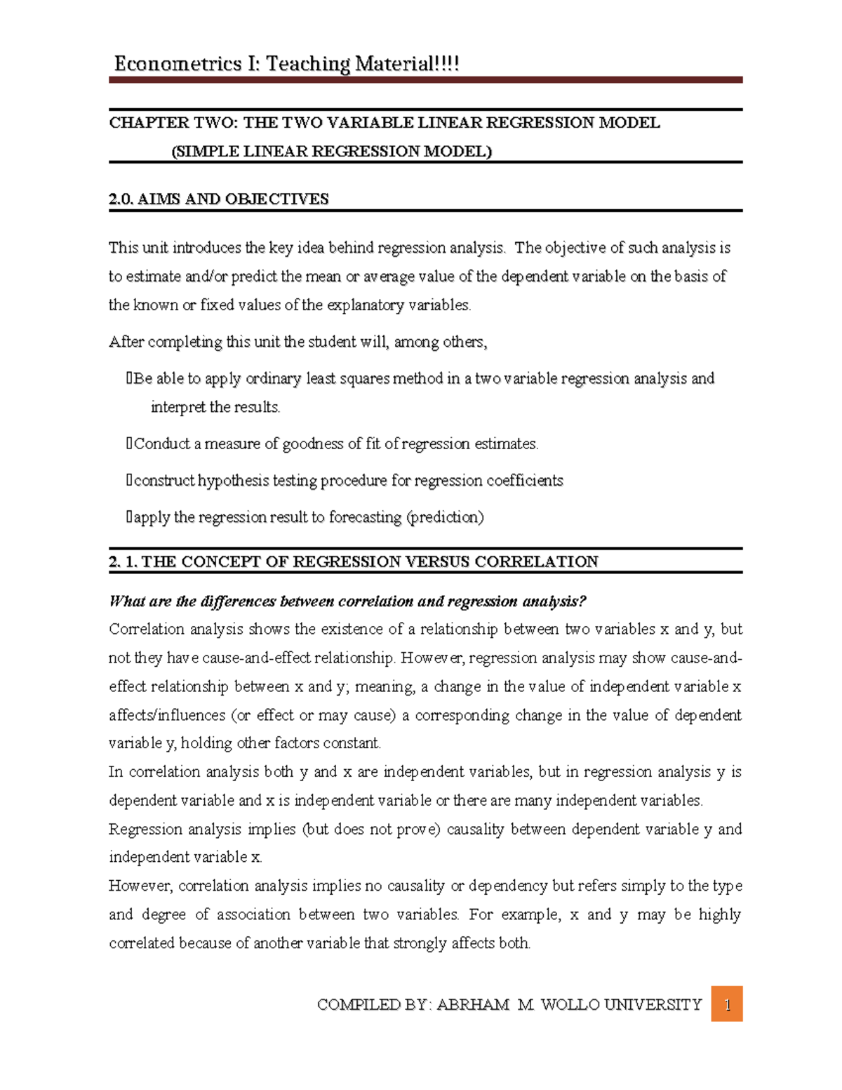 Chapter 2: The Two-Variable Linear Regression Model in Econometrics - Studocu