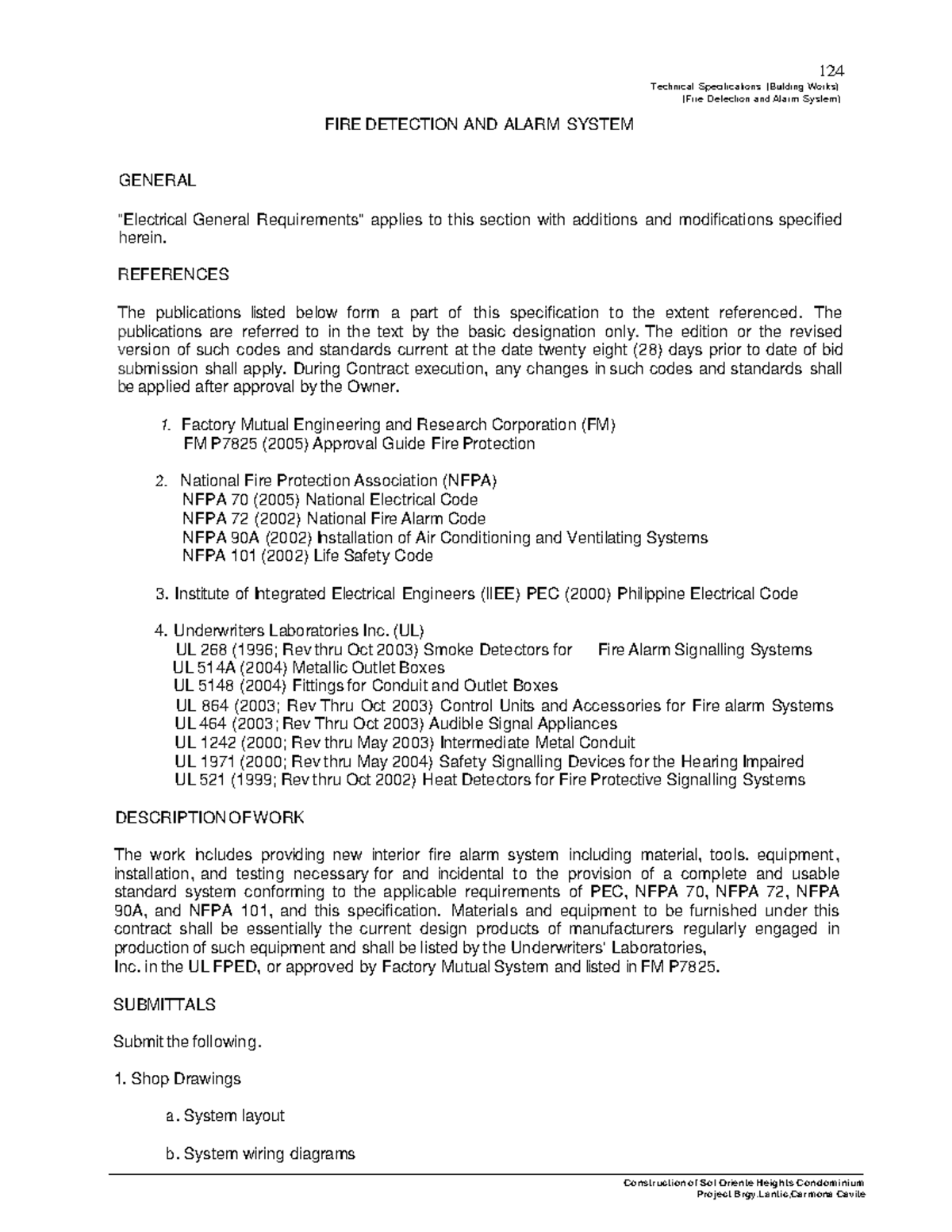 571666330 Fire Detection Alarm System Technical Specifications PDF - Studocu