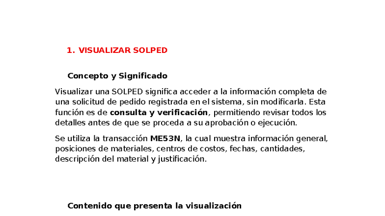 Visualización de SOLPED en SAP: Conceptos y Beneficios - Studocu
