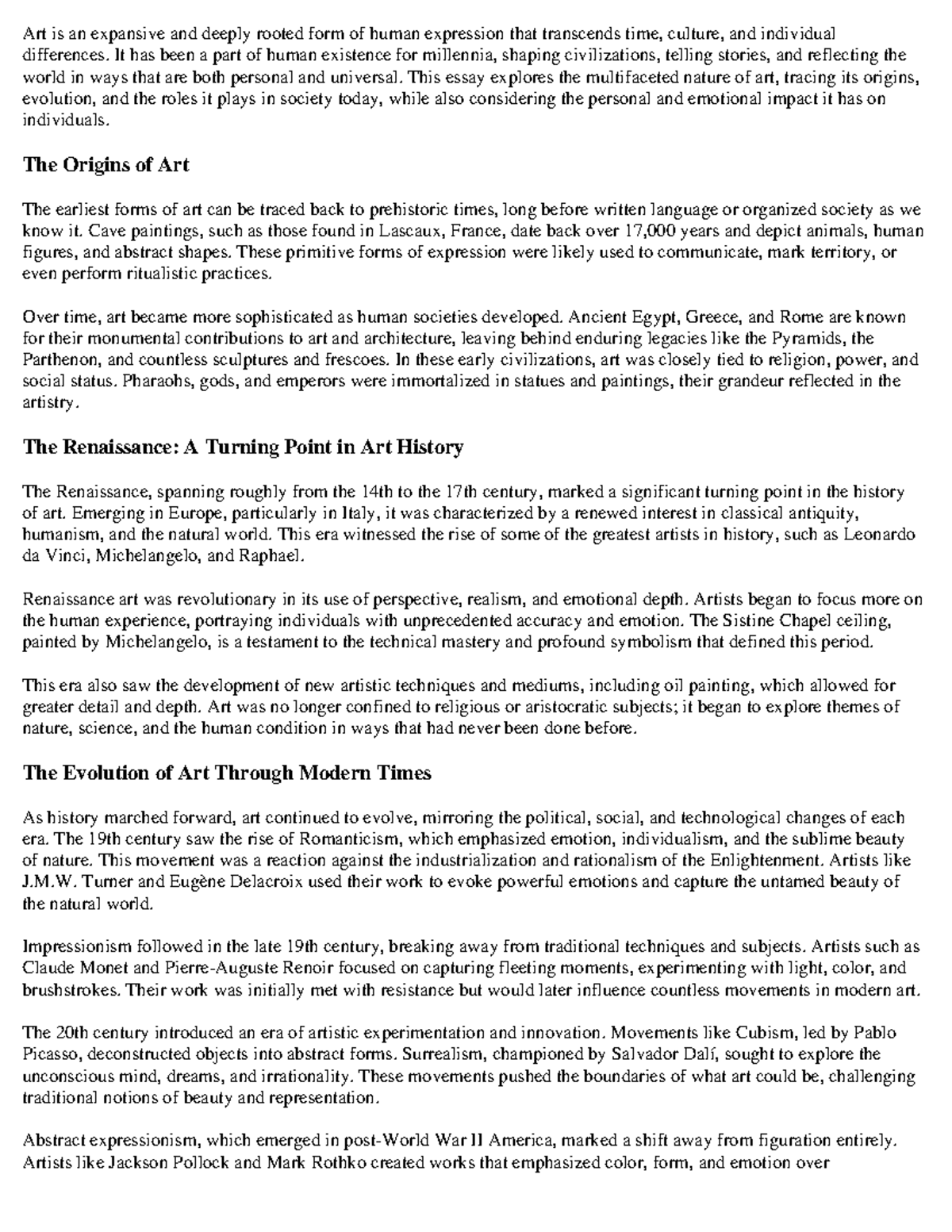What is art - 1000 ESSAY ABOUT ART - Art is an expansive and deeply ...