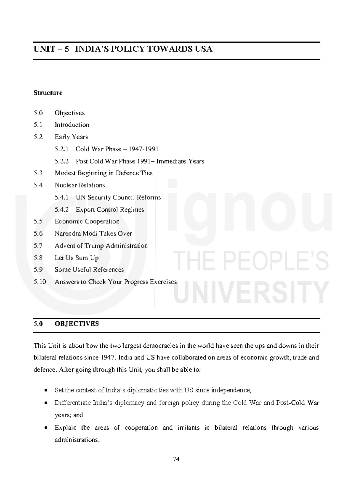 UNIT 5: POLICY TOWARDS USA - A Comparative Analysis of Bilateral ...