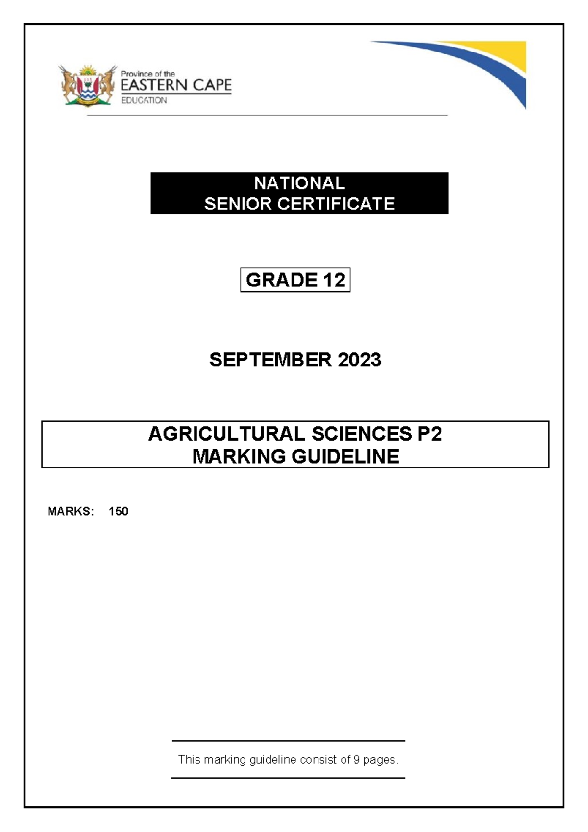 Agricultural Sciences P2 Grade 12 September 2023 Marking Memo - Studocu
