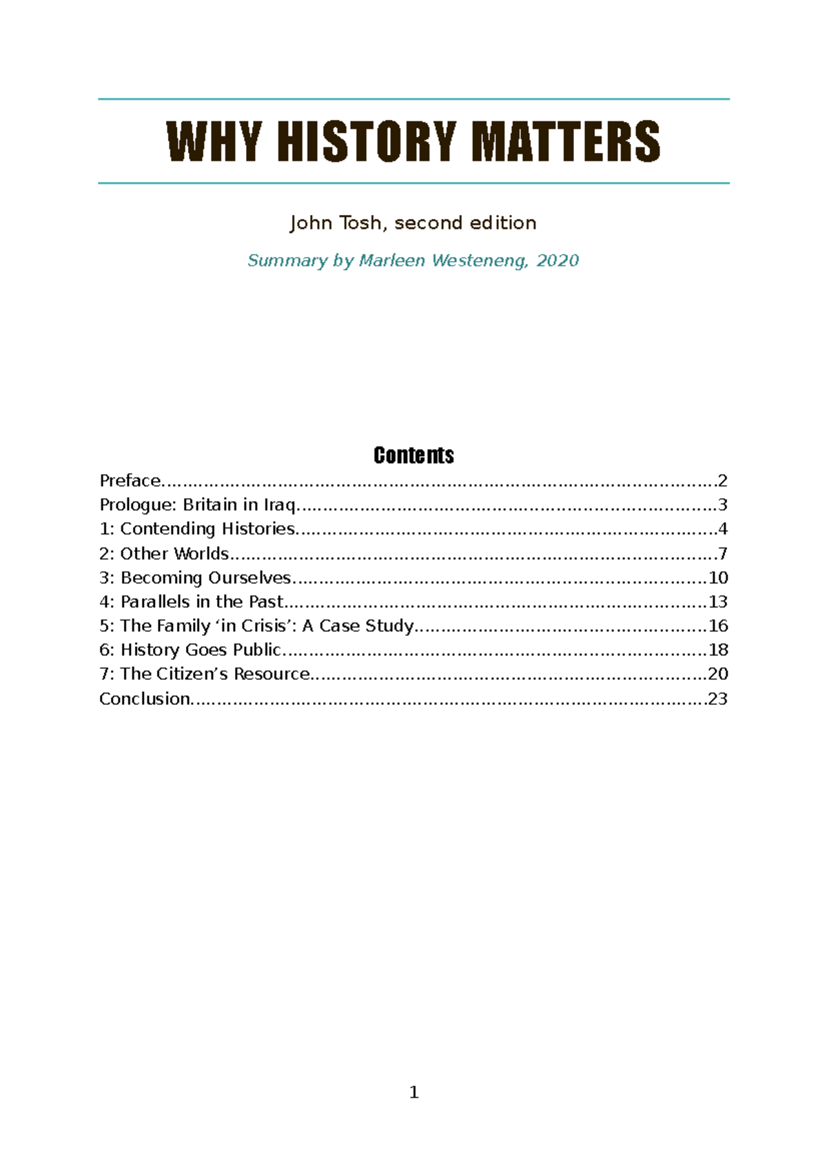 Summary of "Why History Matters" by John Tosh - Key Insights - Studeersnel