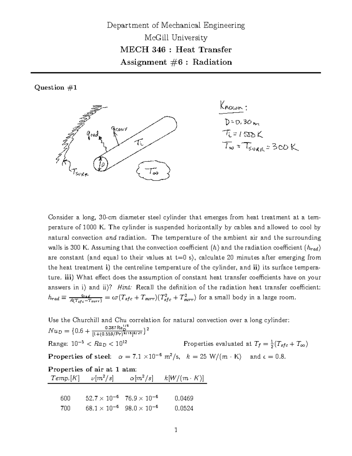 MECH 346: Heat Transfer Assignment 6 - Radiation and Convection ...