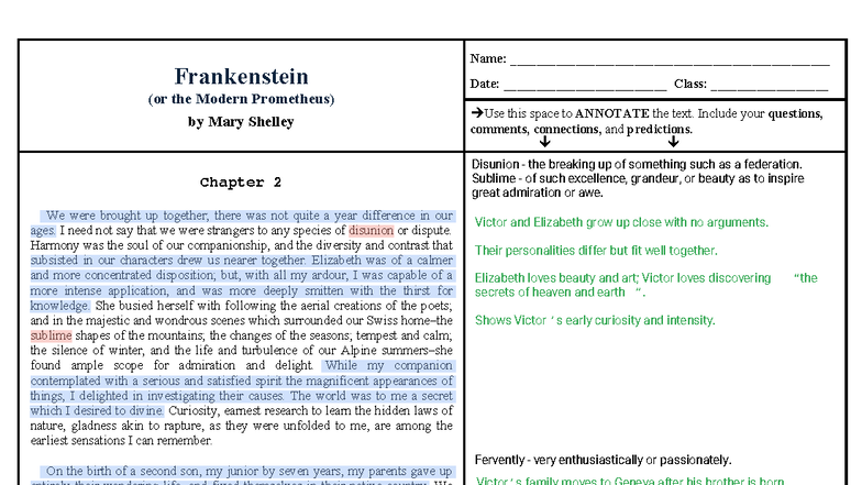 Frankenstein (CH-2) - Victor's Early Life and Curiosity - Studocu