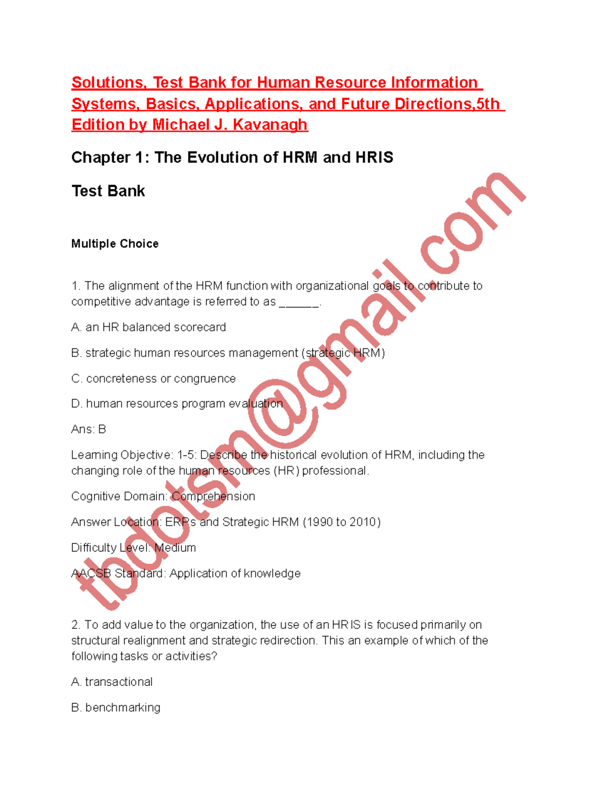 HRIS Test Bank: Chapter 1 - Evolution of HRM & HRIS Solutions - Studocu