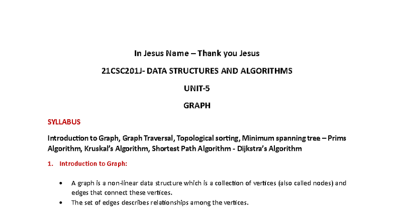 Graph Theory and Algorithms: UNIT-5 21CSC201J Notes - Studocu