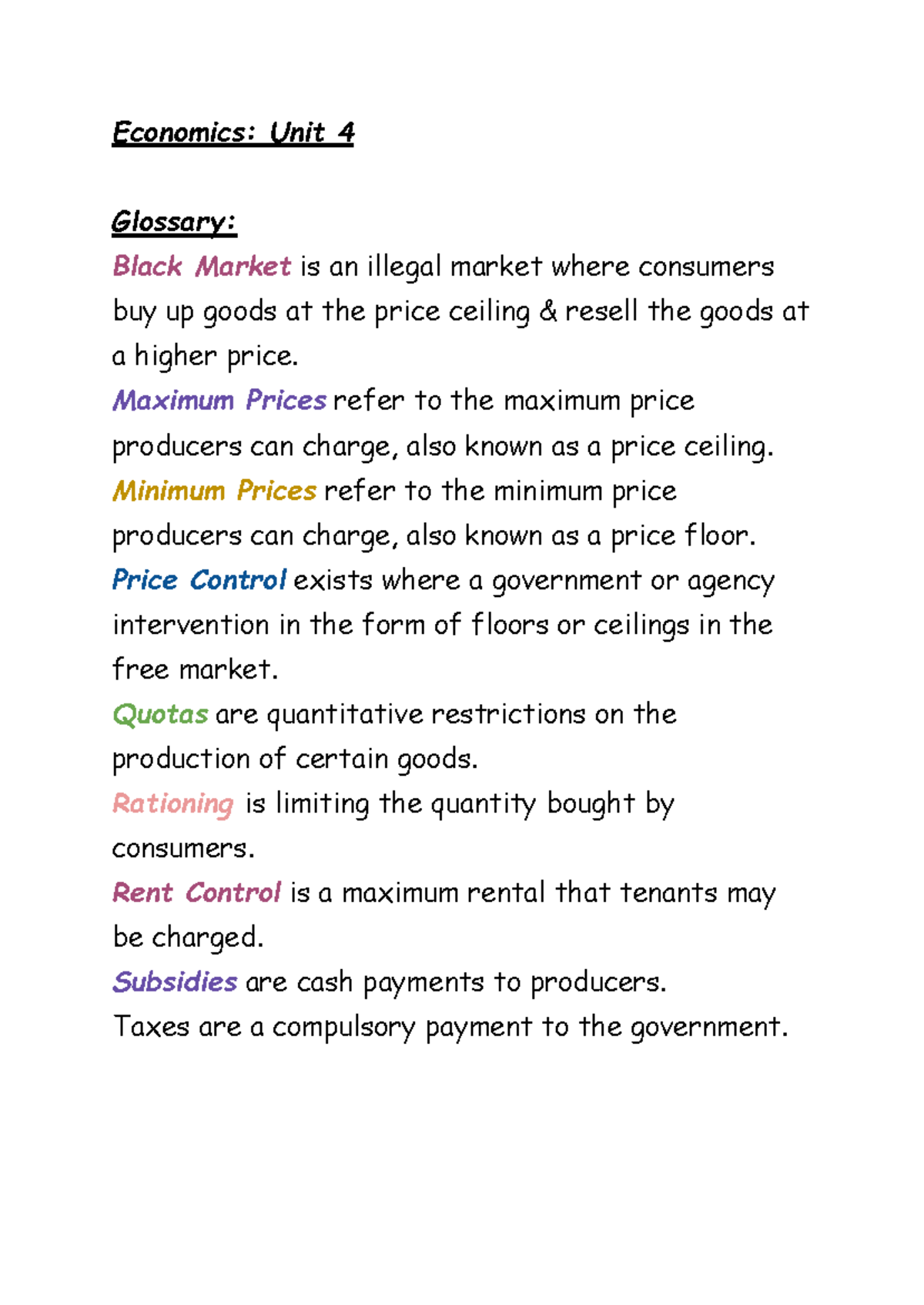 Economics Unit 4: Market Dynamics and Price Control Notes - Studocu