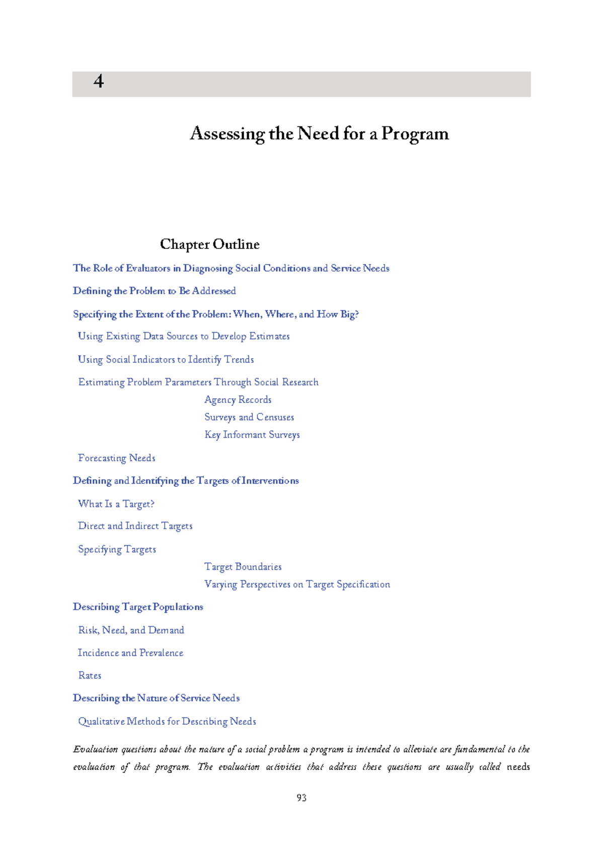 Rossi - Chapter 4 - Program Needs Assessment Overview - Studocu