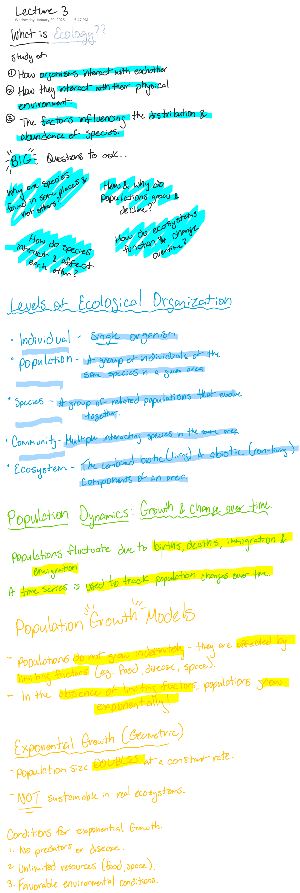 Lecture 3 notes Ecology - Lecture 3 Wednesday, January 29,2025 5:47 PM ...