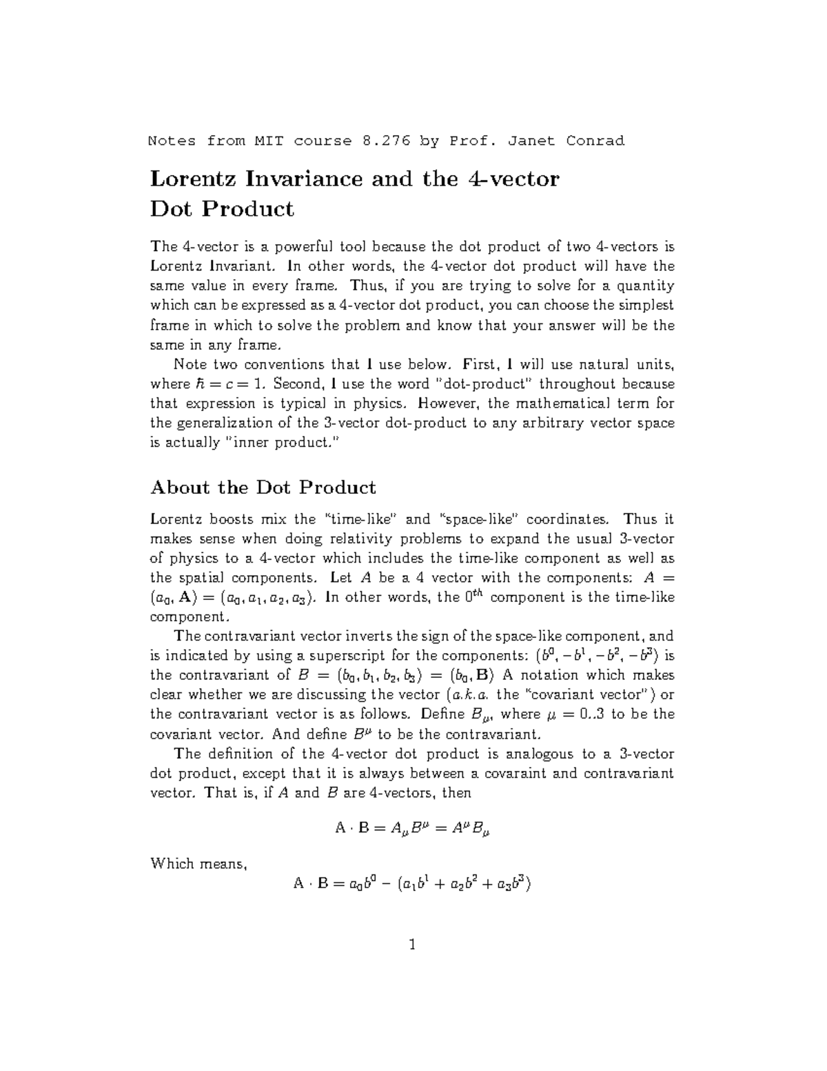 Conrad 4-Vector Analysis - Prof Janet's Lecture Notes - Studocu