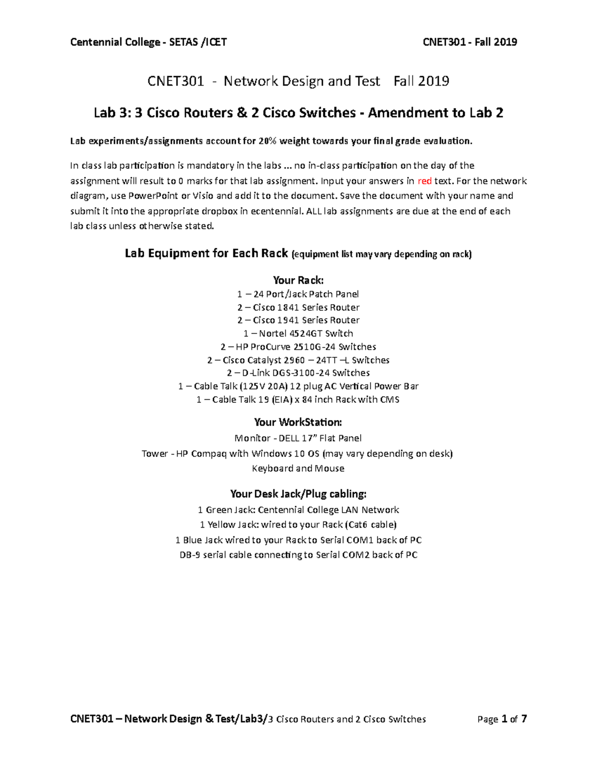CNET301 Lab 3 Cisco Routers and Switches ^0 DHCP Relay Fall 2019 ...