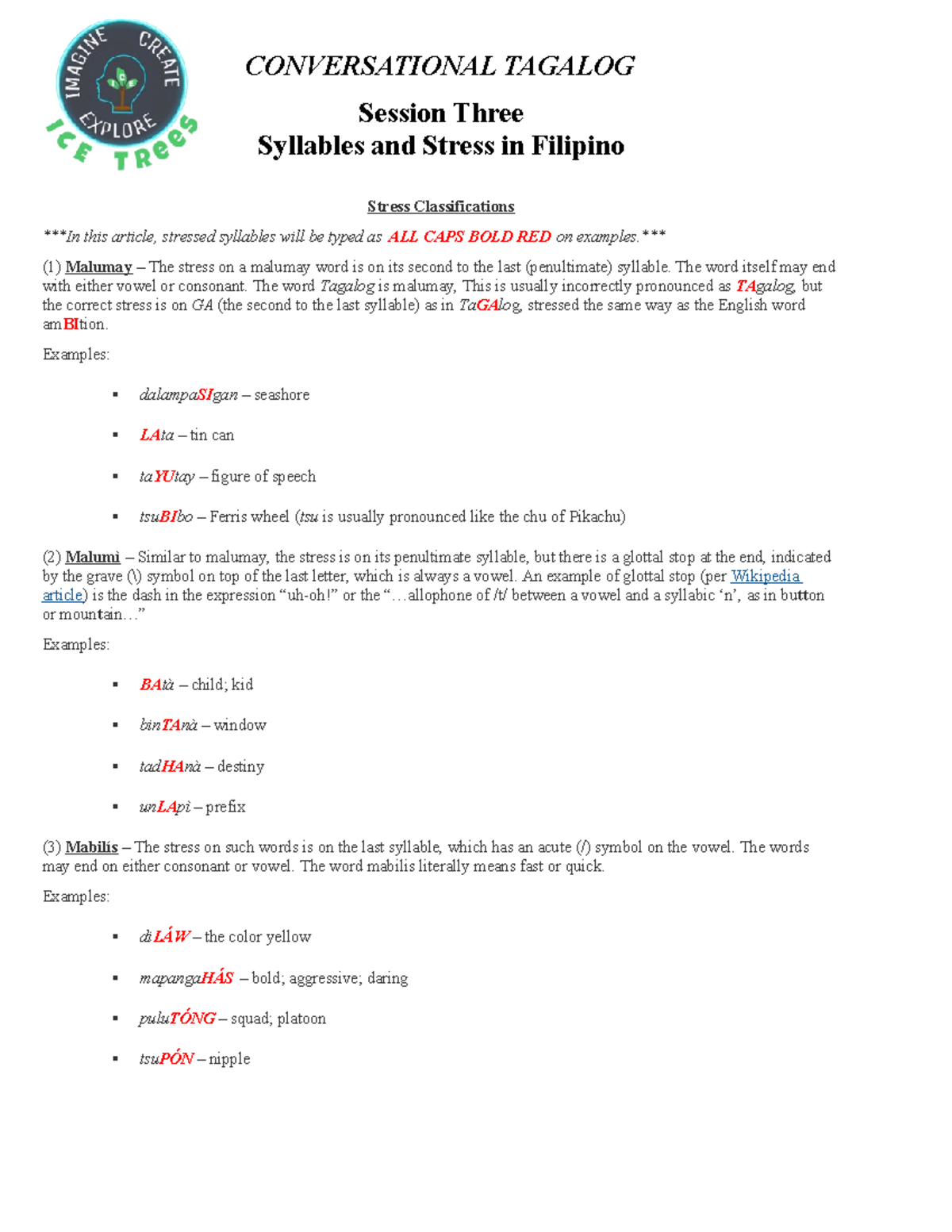 Session 3 - Stress Patterns in Filipino Syllables: Conversational ...