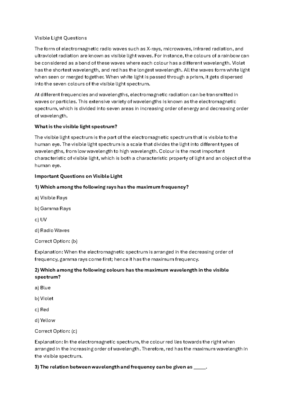 Visible Light Questions & Spectrum Overview - Key Concepts and FAQs ...