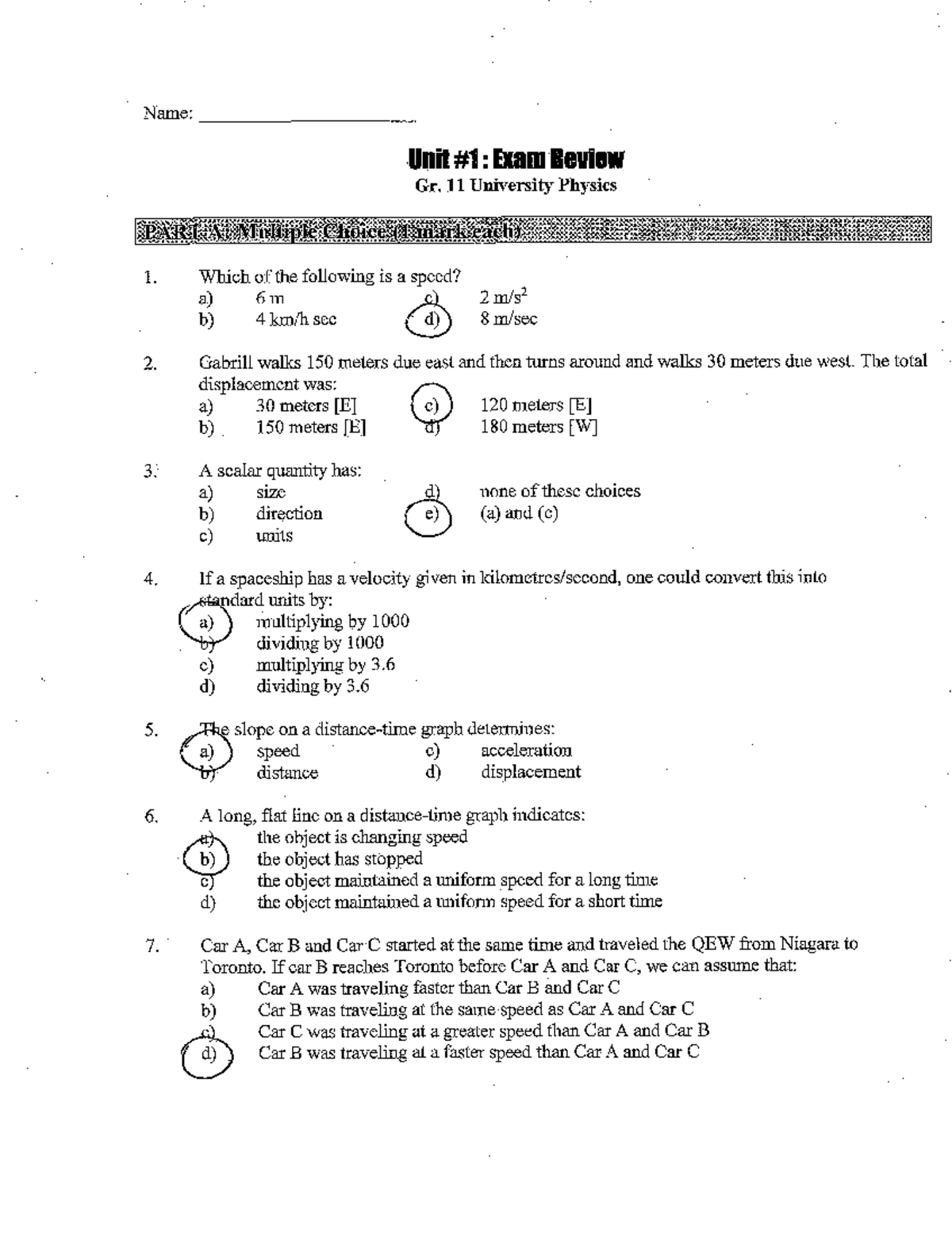 Kinematics Unit Review Solutions and Key Concepts - Studocu