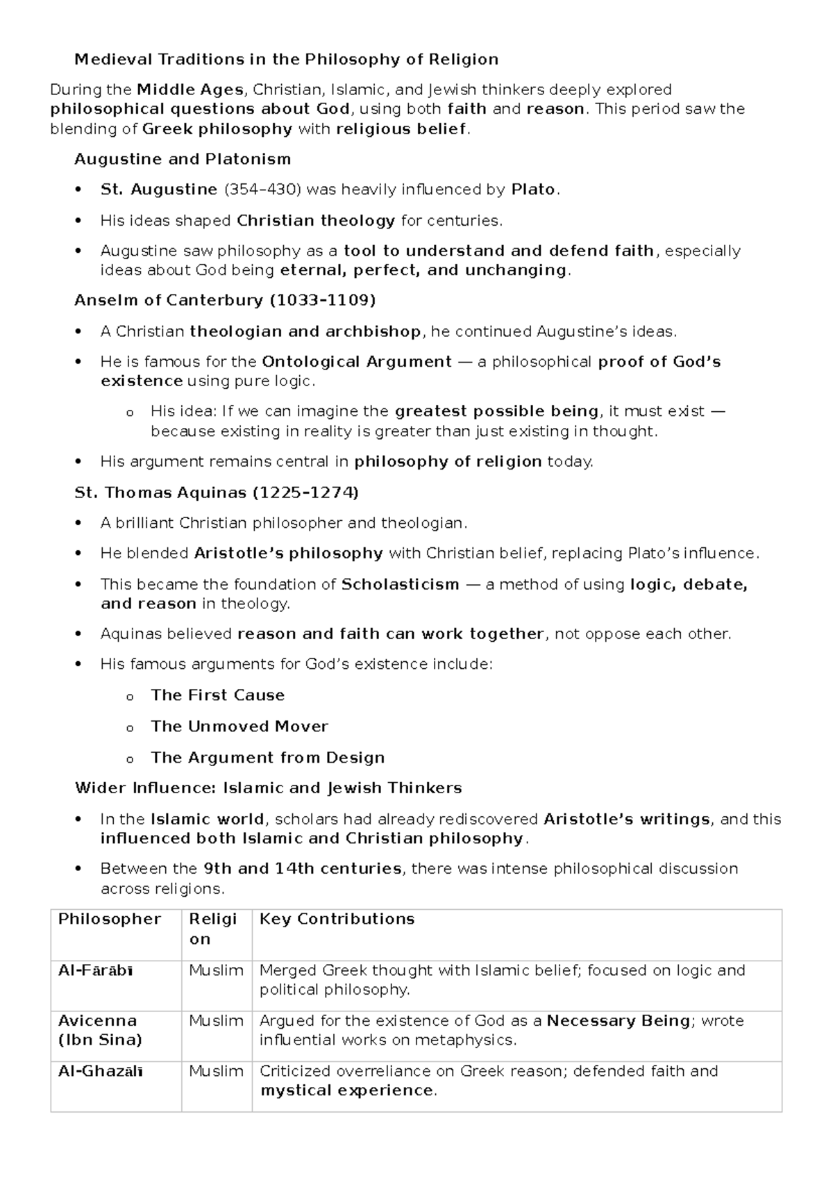 Medieval Philosophy of Religion: Key Thinkers and Concepts (PHIL 101) - Studocu