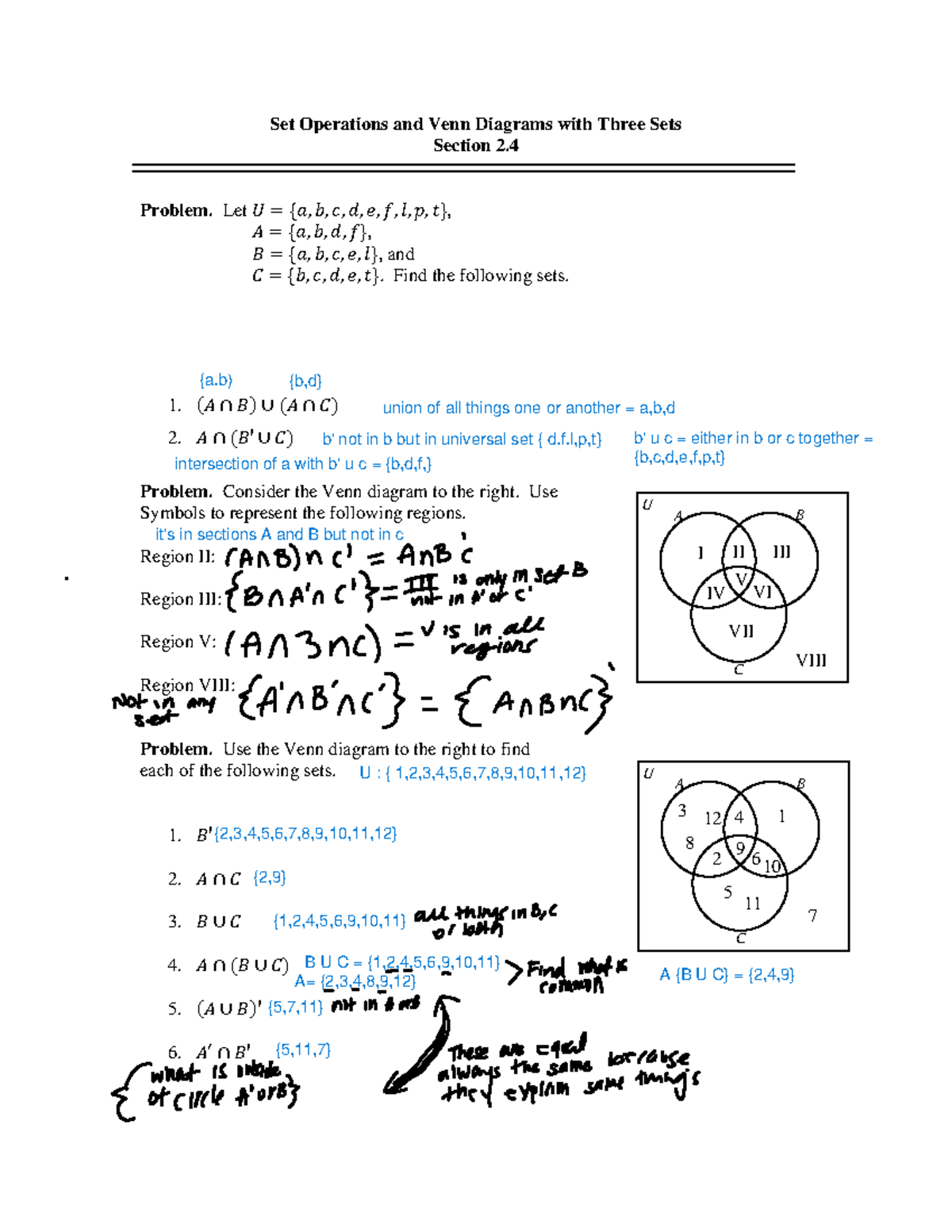 2.4 - Set Operations & Venn Diagrams with 3 Sets - Studocu