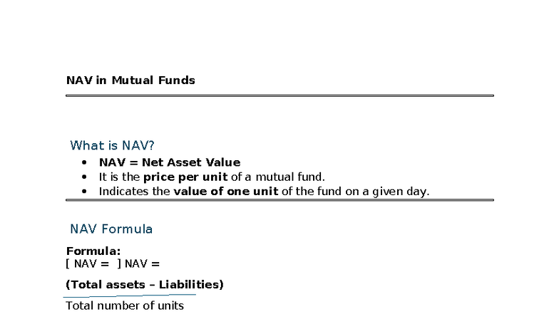 NAV in Mutual Funds: Understanding Net Asset Value (CAPM 101) - Studocu
