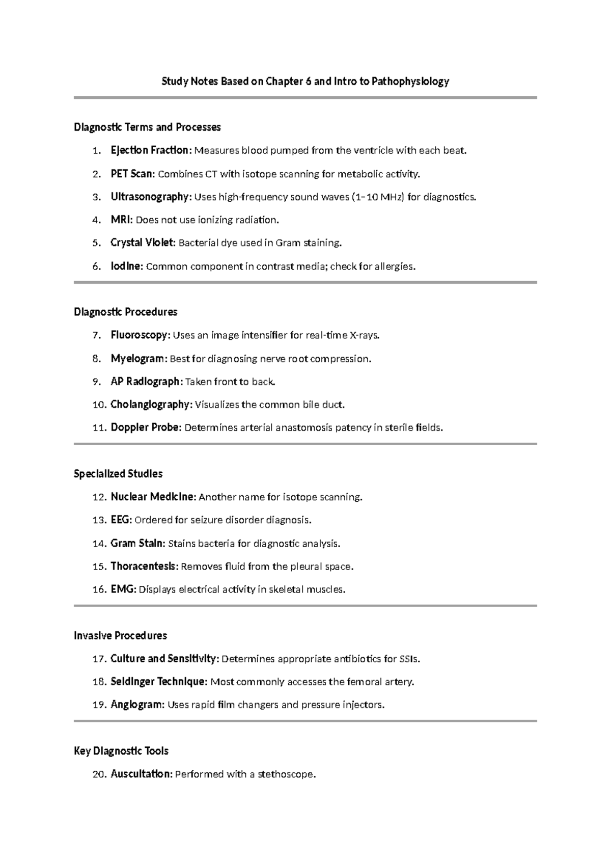 Study Notes on Pathophysiology (Chapter 6): Diagnostic Terms ...