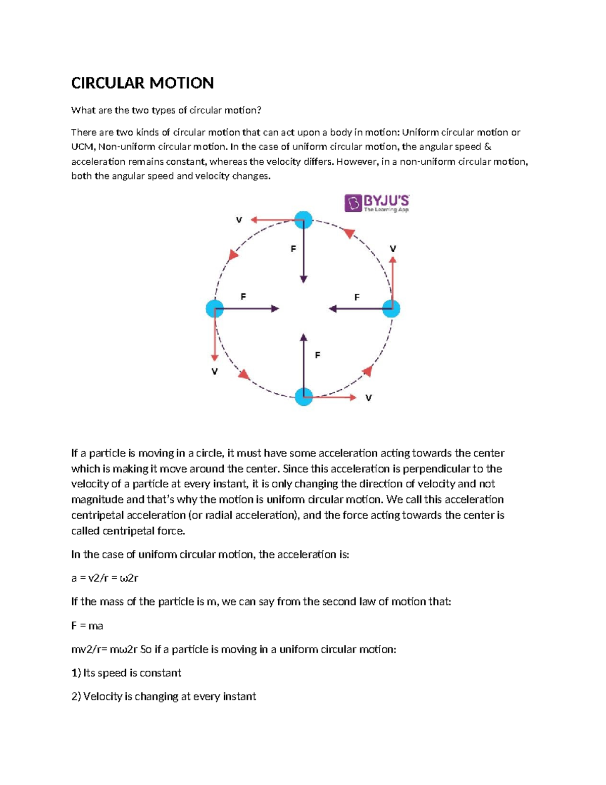 GEN Physics 1 Circular Motion - CIRCULAR MOTION What are the two types of circular motion? There ...