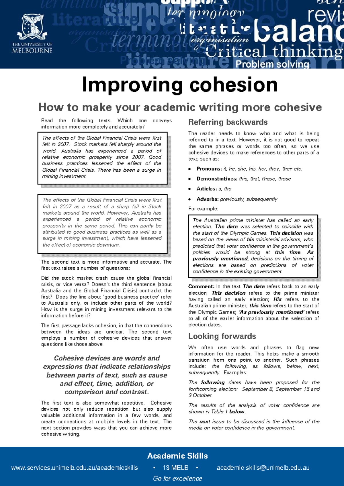 Improving Cohesion in Academic Writing: Strategies and Examples - Studocu