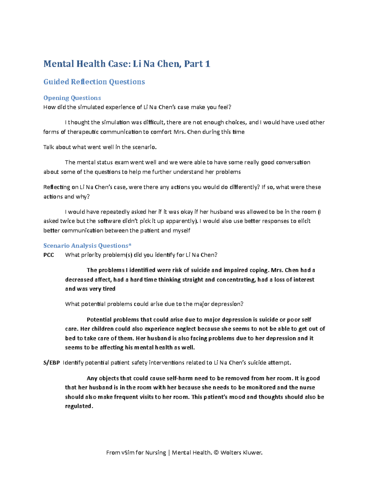 Mental Health Li Na Chen Part 1 GRQ - Mental Health Case: Li Na Chen, Part 1 Guided Reflection ...