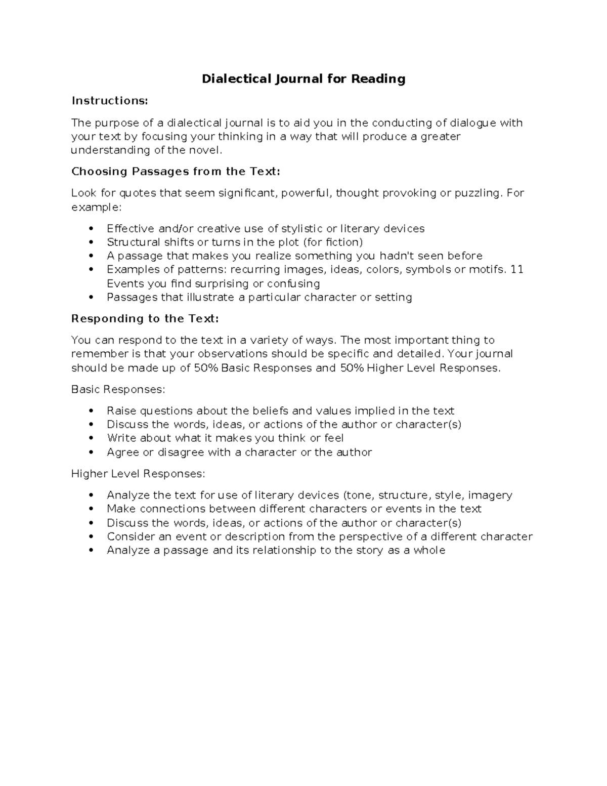 Dialectical Journal for Reading Instructions: PT1 & PT3 - Studocu