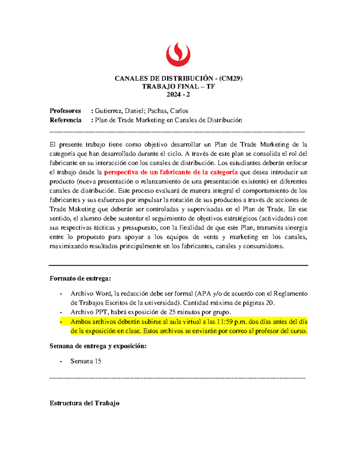 CM29 Trabajo Final sobre Canales de Distribución - 2024 2 - Studocu
