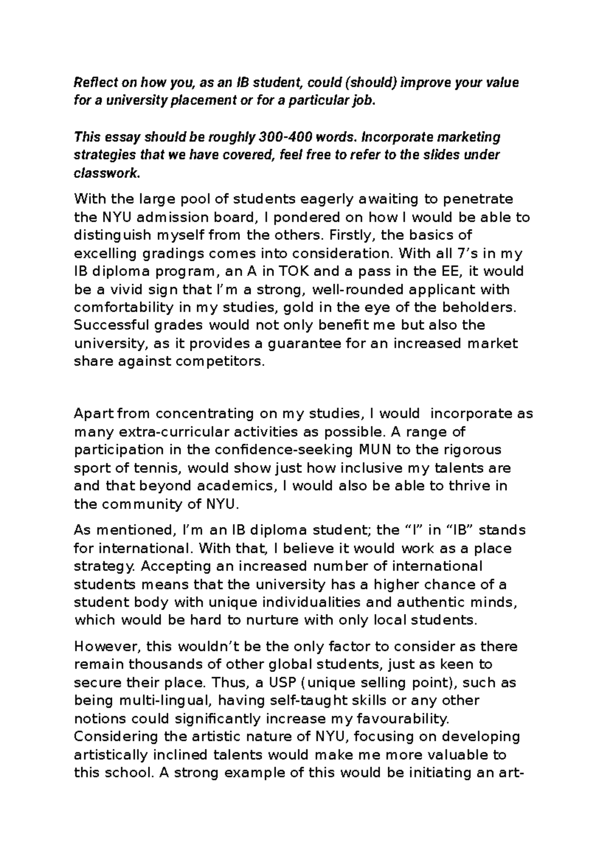 IB Business Essay: Enhancing My Value for University Admission - Studocu