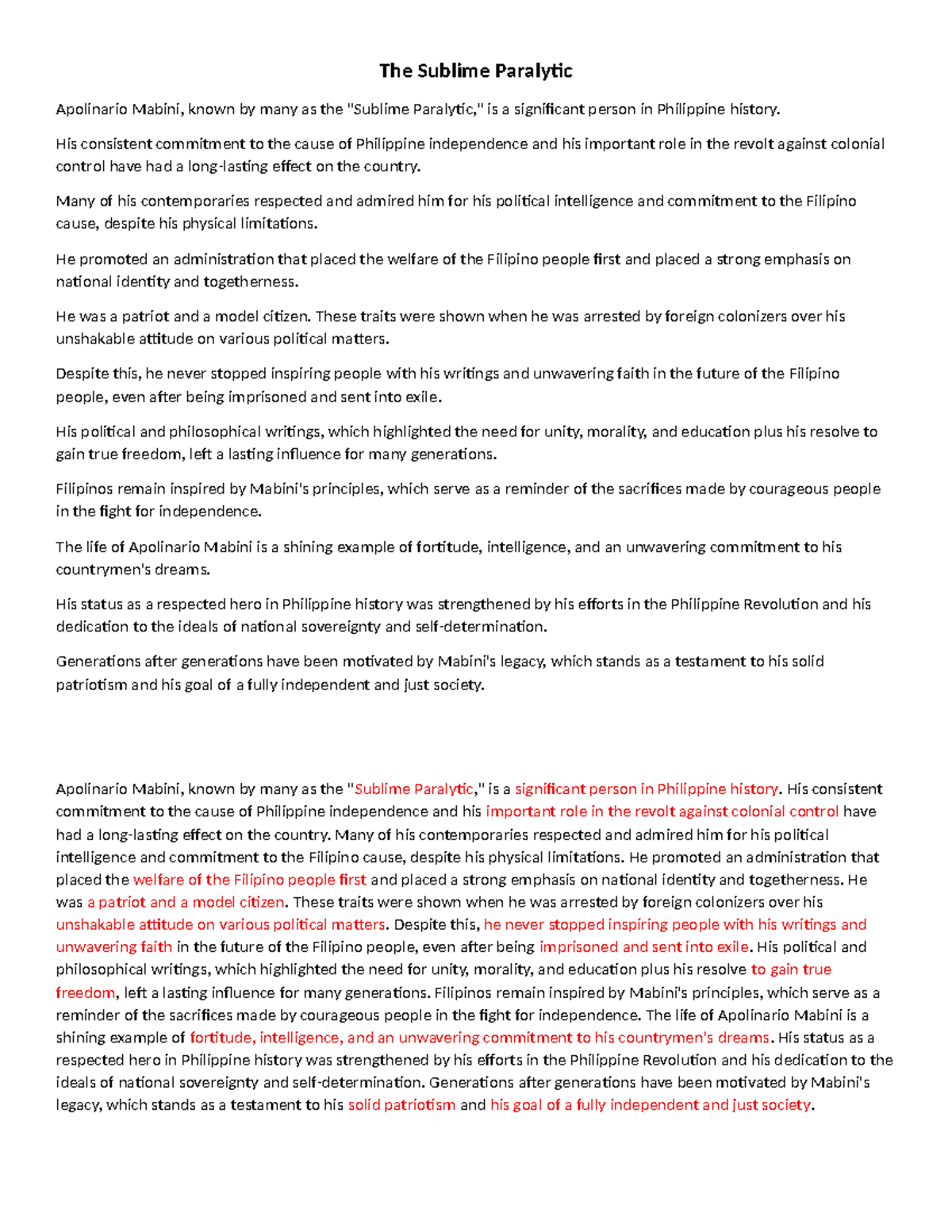 Apolinario Mabini: The Sublime Paralytic and Filipino Patriot - Studocu