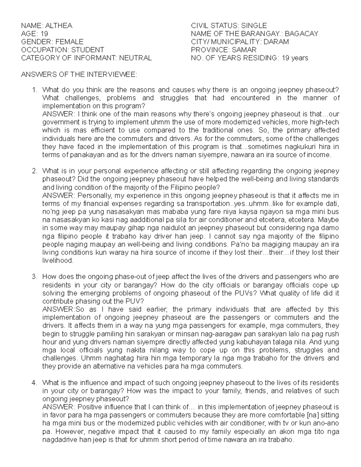 Jeepney Phaseout Insights: Impacts on Commuters & Drivers in Daram ...