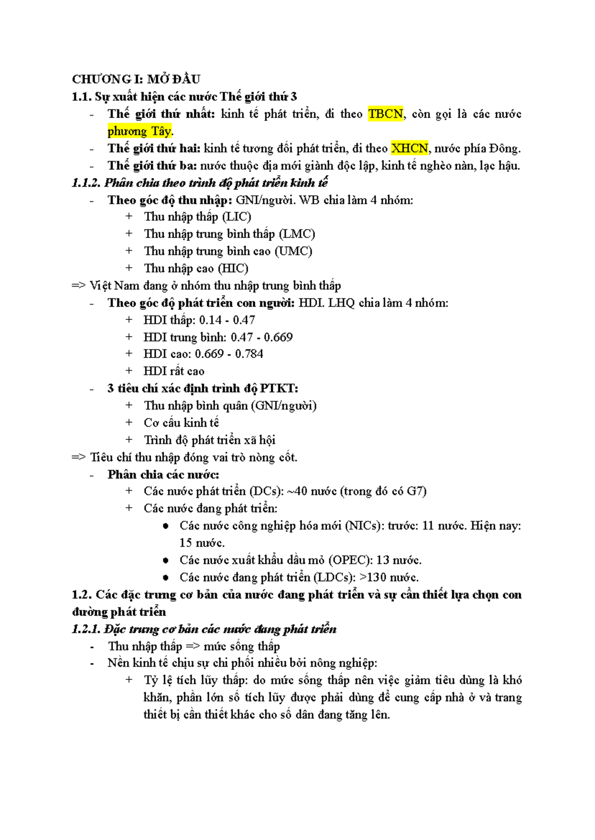 KTPT 1 - Tóm Tắt Lý Thuyết Về Nước Đang Phát Triển và Tăng Trưởng Kinh ...