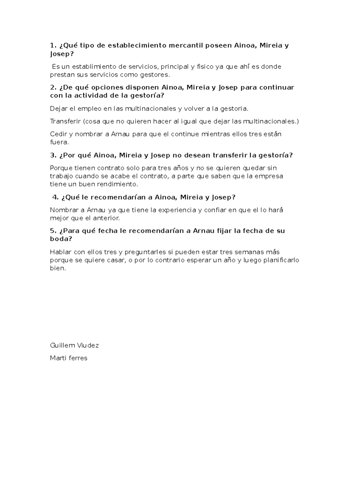 Supuesto Práctico T4 - Dret Mercantil 1r de FIC: Análisis de Gestoría ...