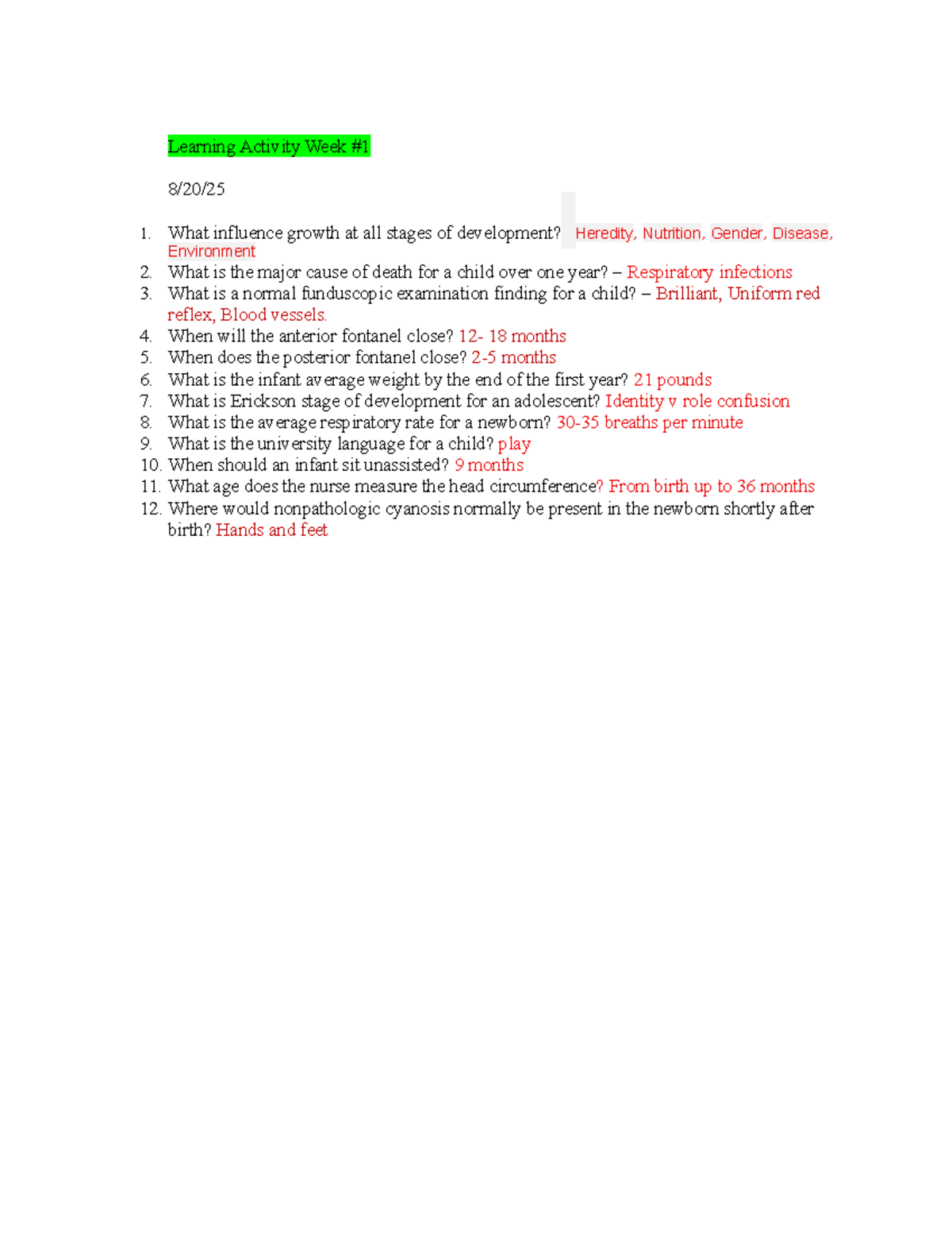 Learning Activity Week 1: Child Development Influences & Milestones - Studocu