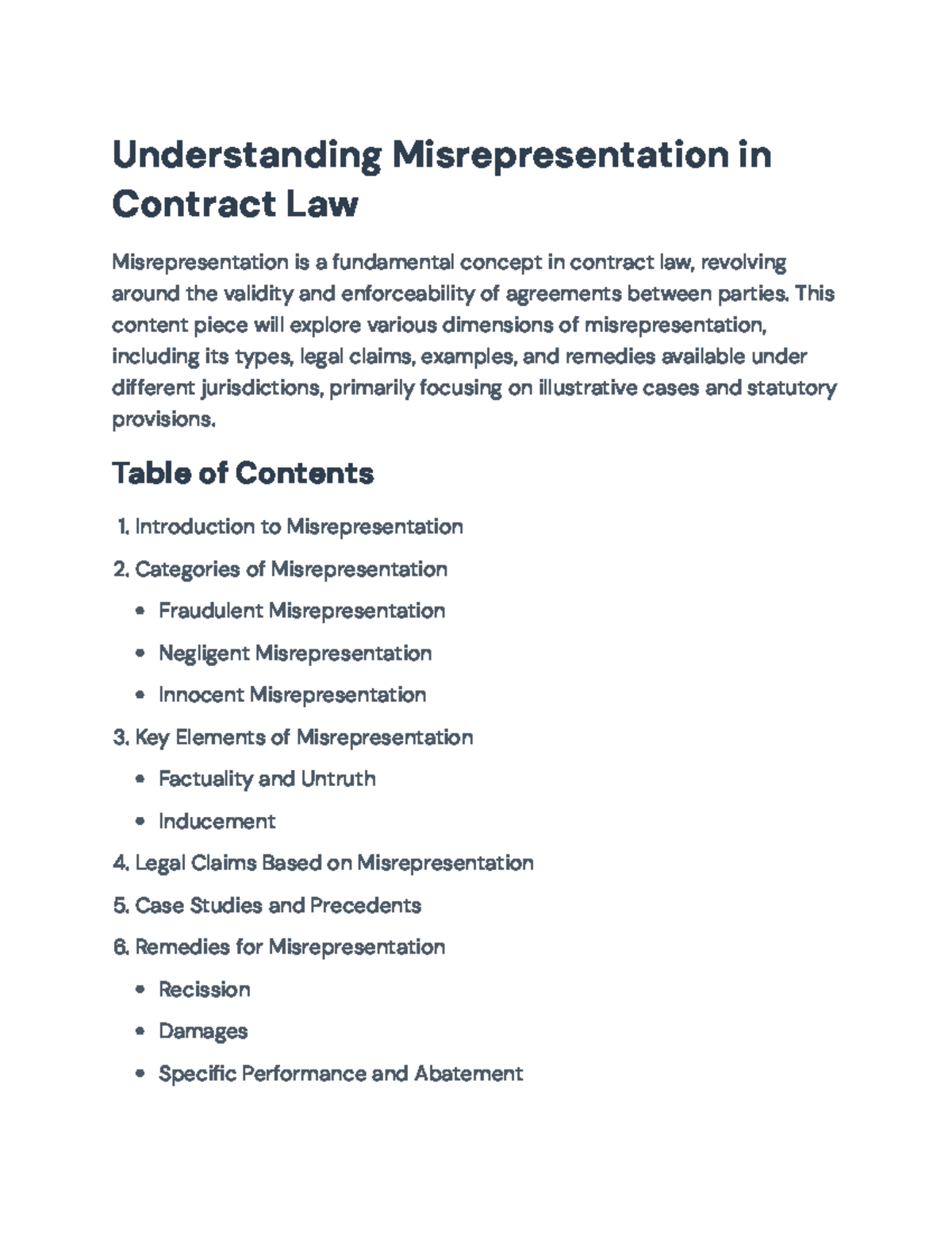 Understanding Misrepresentation in Contract Law: Types, Claims ...