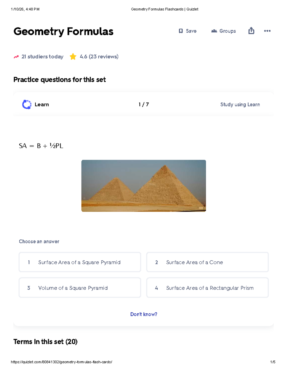 Geometry Formulas Flashcards for Quizlet (Geometry 101) - Studocu