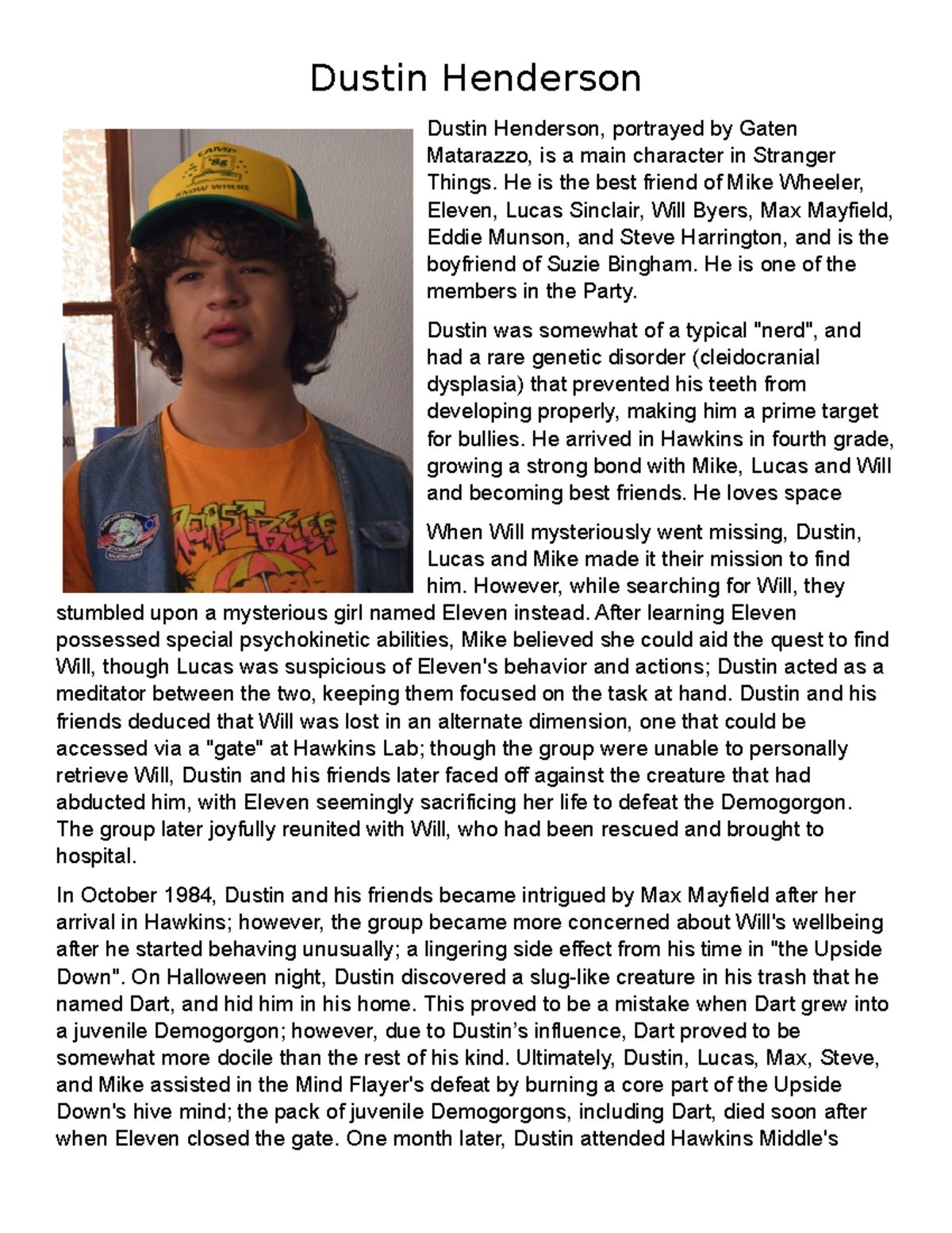 Dustin Henderson: Character Analysis in Stranger Things (HEGE) - Studocu