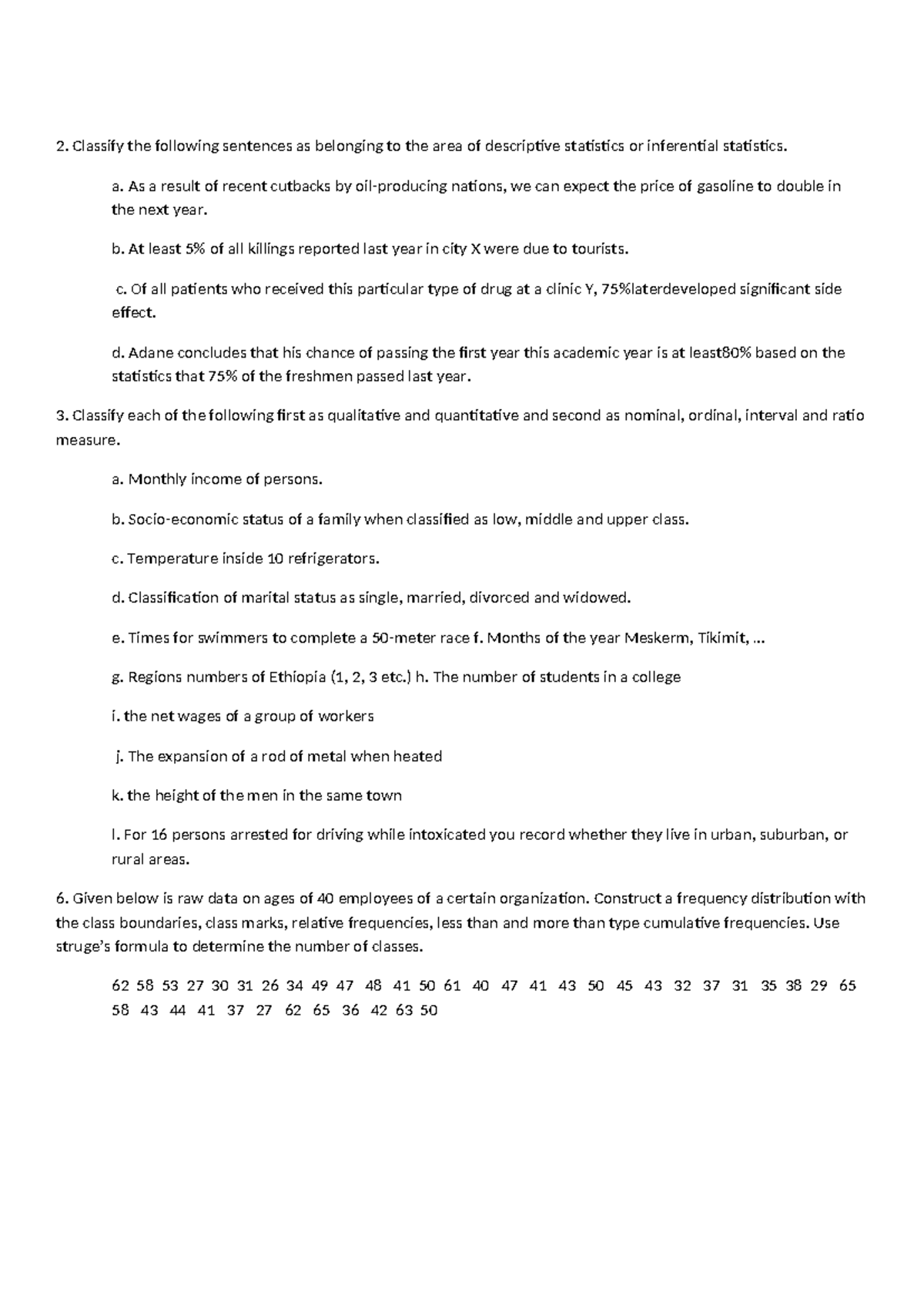 Worksheet - Descriptive & Inferential Statistics Questions (STAT 101 ...