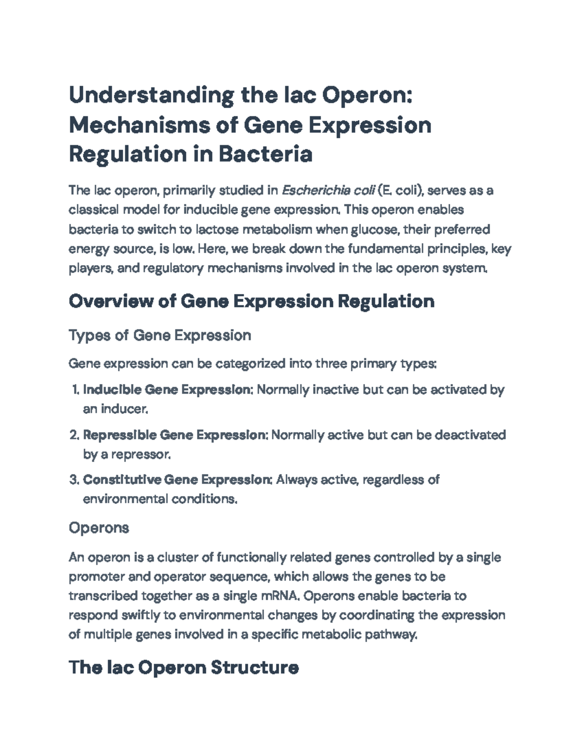 Understanding the lac Operon: Gene Expression Regulation in E. coli ...