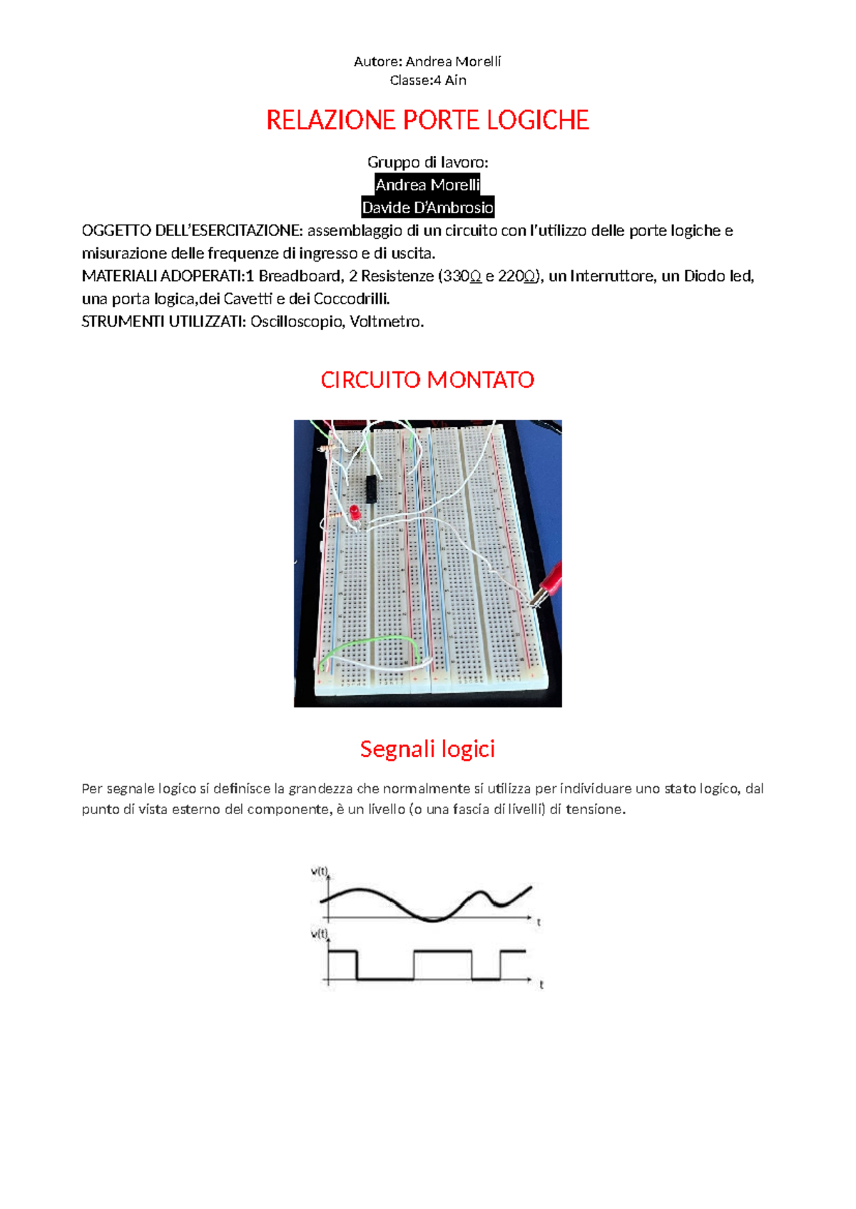 Relazione Porte Logiche - Classe:4 Ain RELAZIONE PORTE LOGICHE Gruppo ...