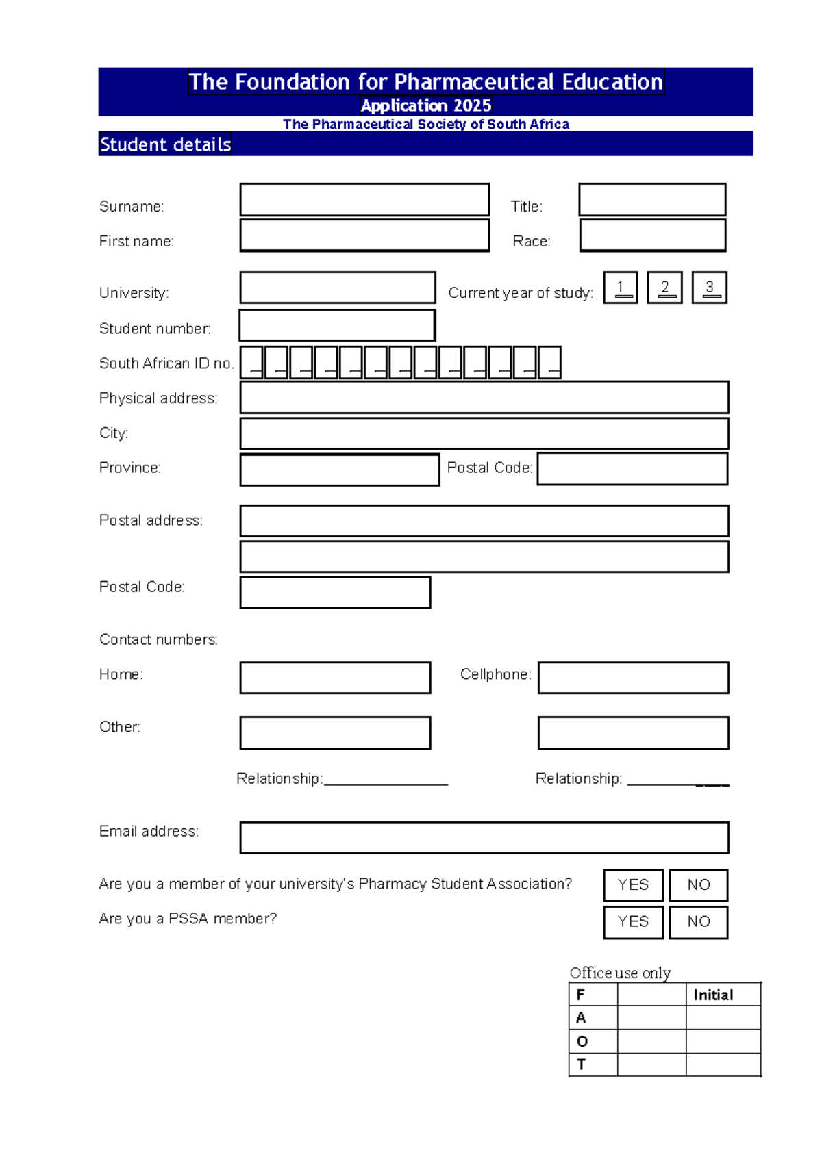 FPE Application Form for Pharmacy Students 2025 - Studocu