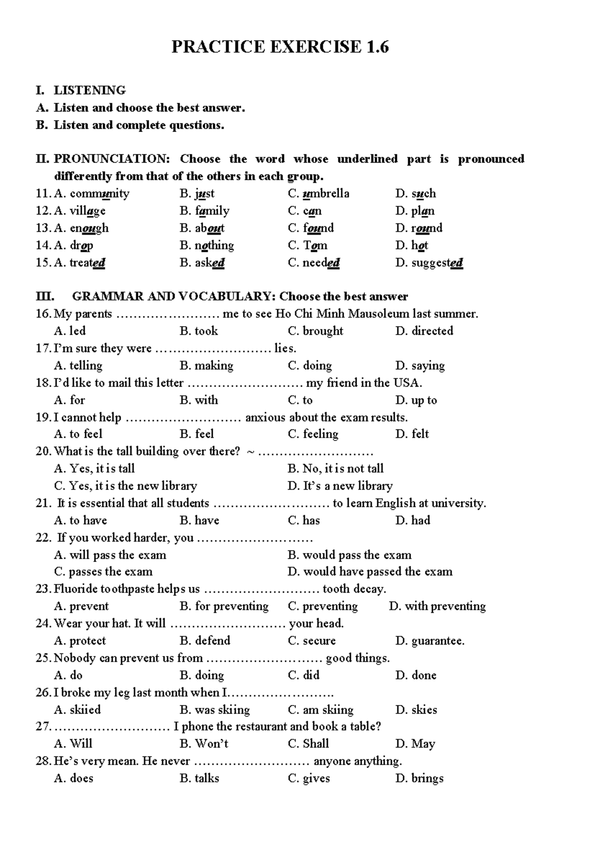 Listening and Pronunciation Practice Exercises - 1 - Studocu