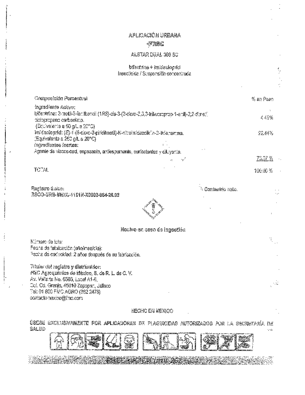 FICHA TÉCNICA DEL INSECTICIDA ALSTAR DUAL 300 SC: USO Y COMPOSICIÓN ...