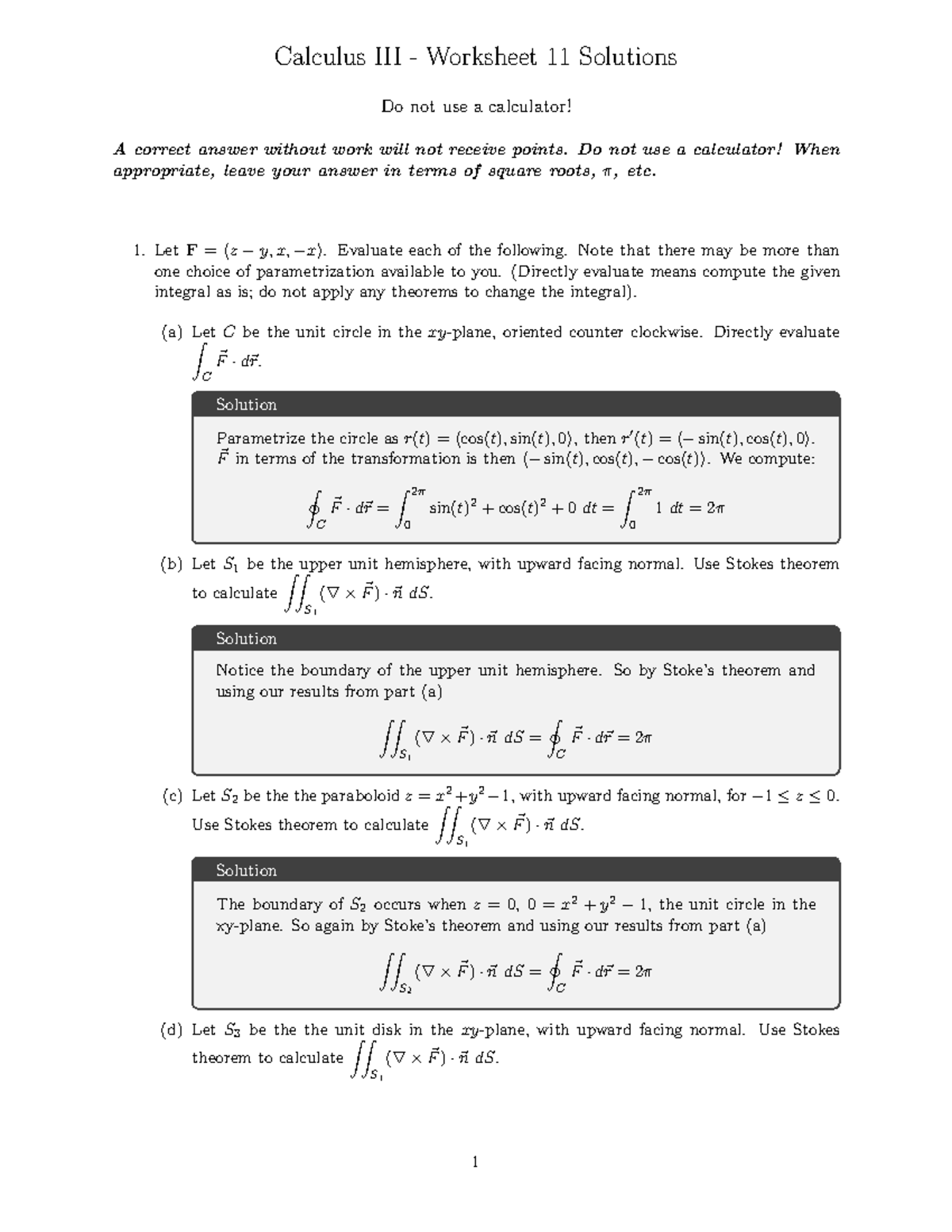 Calculus III Homework 11 Solutions: No Calculator Required - Studocu