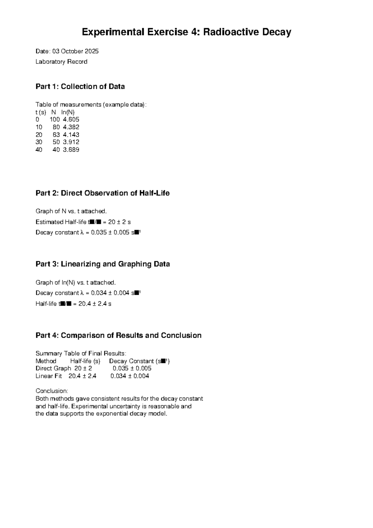 Experimental Exercise 4: Radioactive Decay Lab Report - Studocu