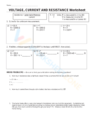 Ohms Law Worksheet Basic Circuits - Examples below show how to measure ...