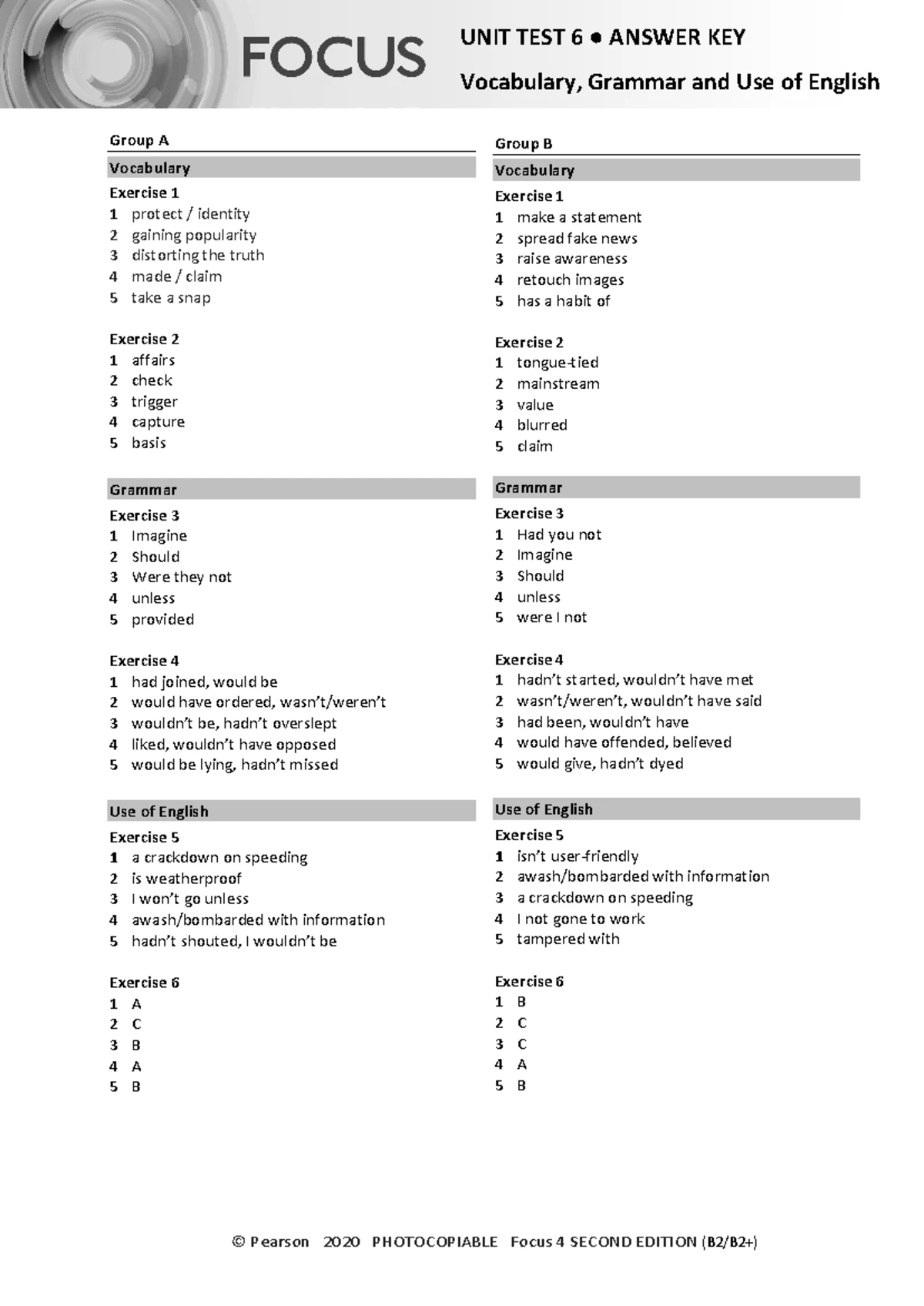 Focus 3 2E Unit 3 Listening and Vocabulary Test - Group B - Studocu