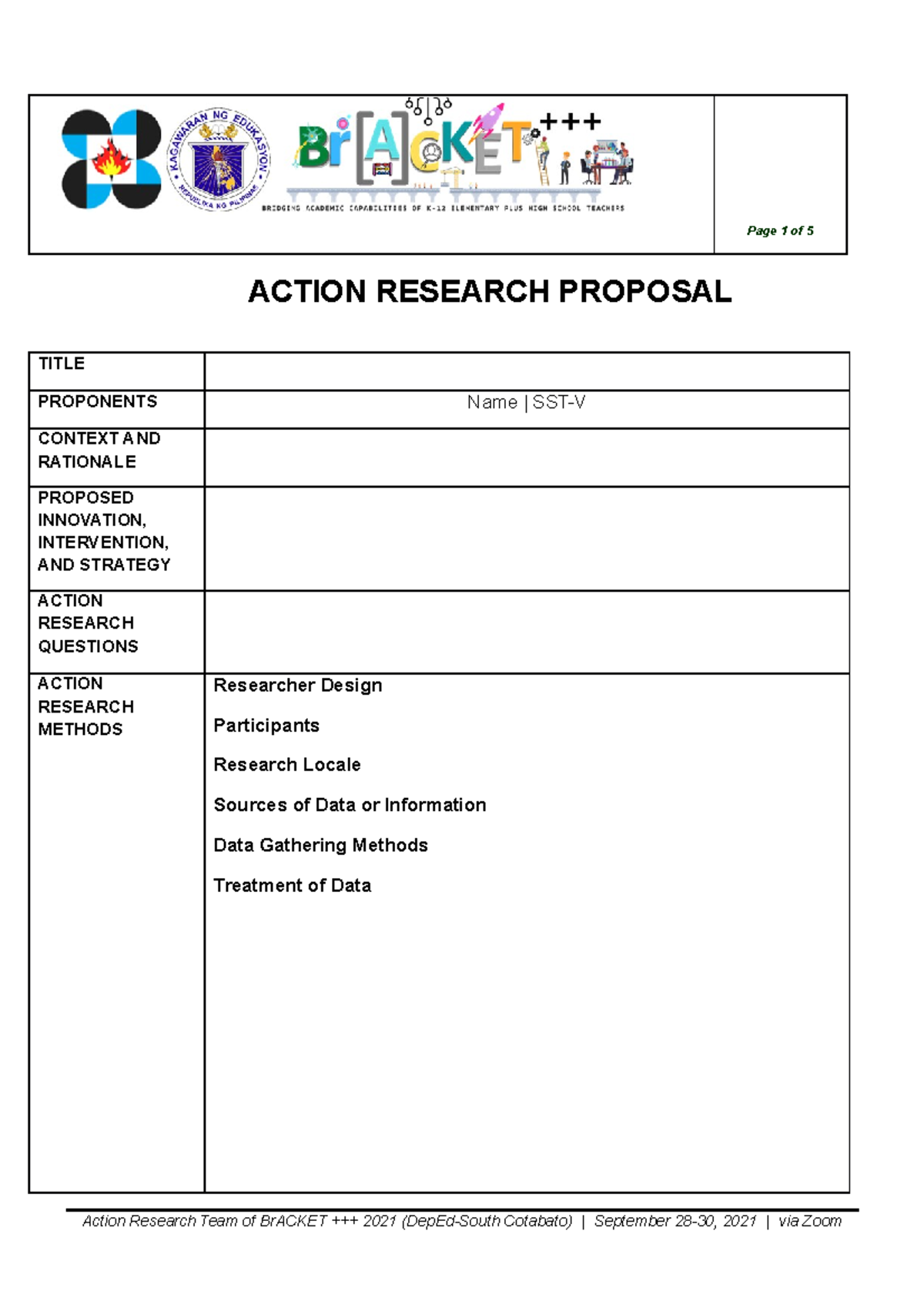 Action Research Proposal Template - ACTION RESEARCH PROPOSAL TITLE ...