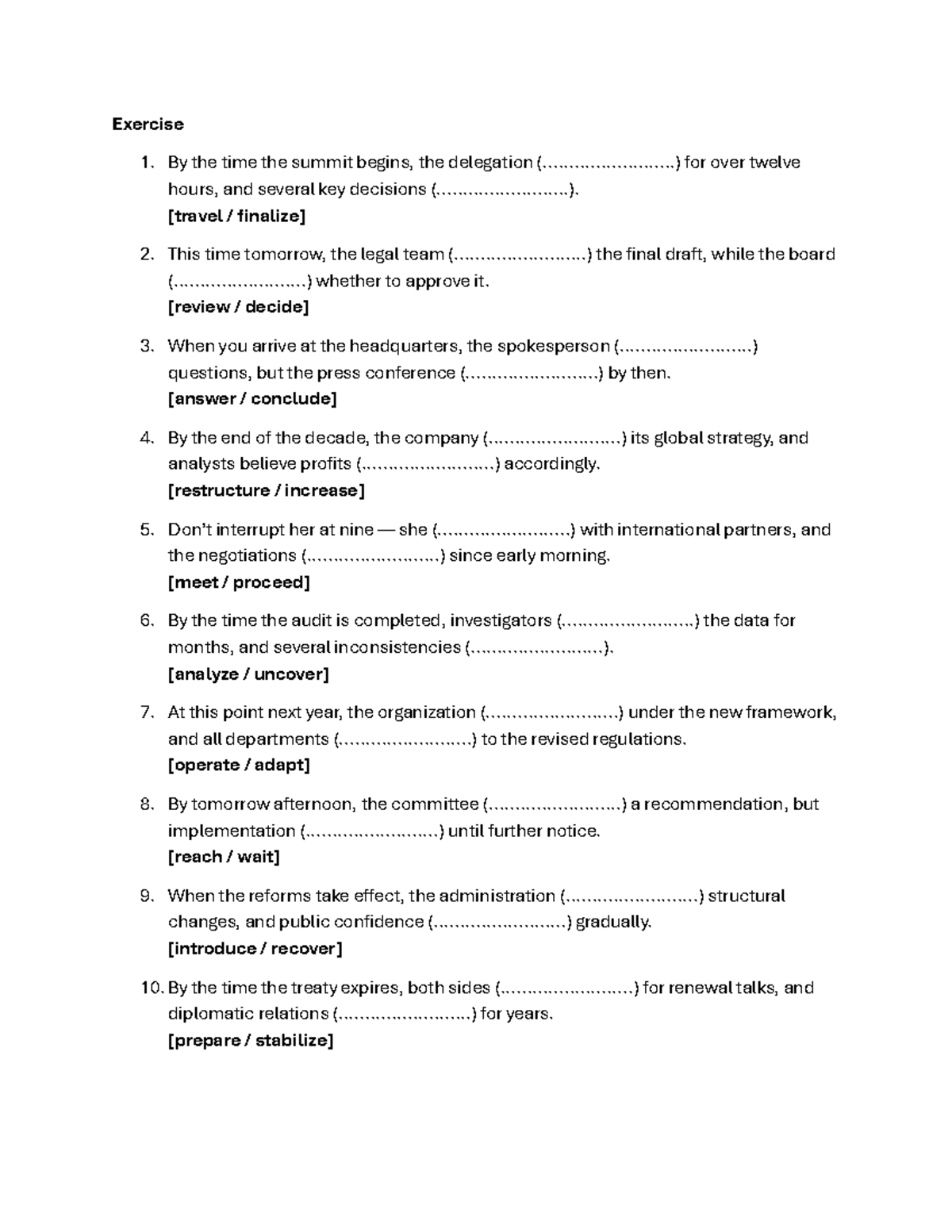 Future Tenses Exercise [L-4] with Answer Key and Explanations - Studocu